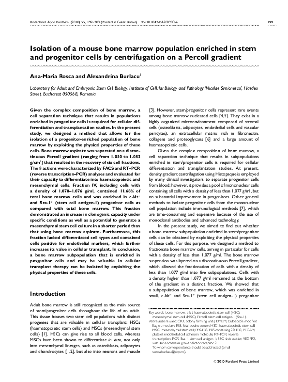 (PDF) Isolation of a mouse bone marrow population enriched in stem and ...