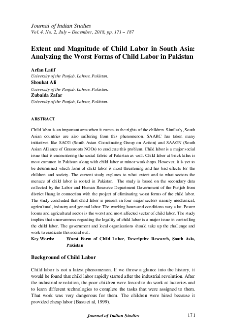 (PDF) Extent and Magnitude of Child Labor in South Asia: Analyzing the ...