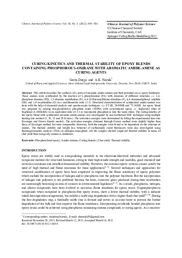 (PDF) Curing kinetics and thermal stability of epoxy blends containing ...