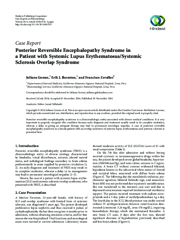 (PDF) Posterior Reversible Encephalopathy Syndrome in a Patient with ...