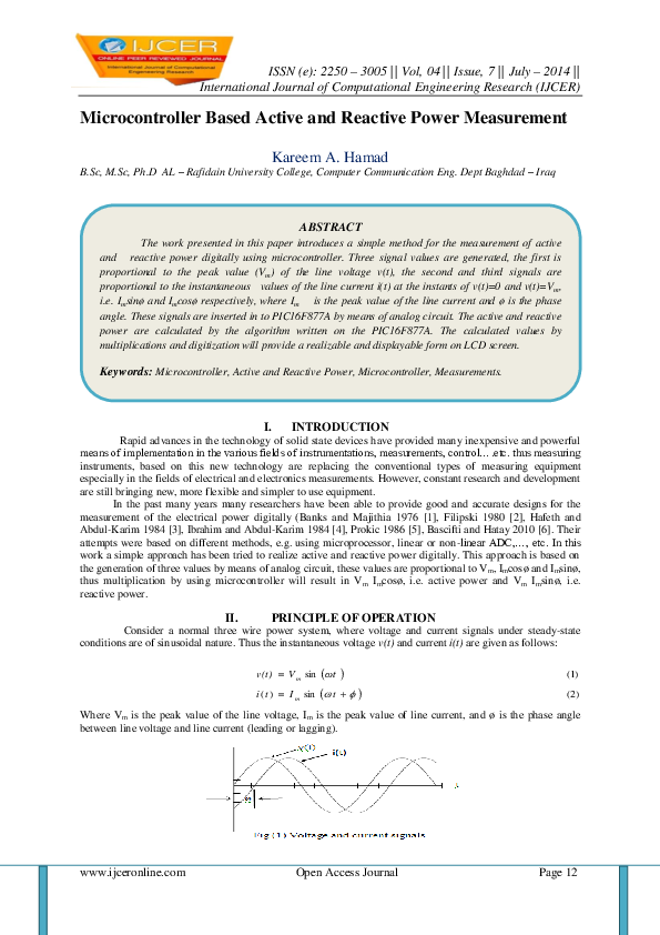 Pdf Microcontroller Based Active And Reactive Power Measurement