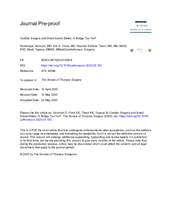(PDF) Cardiac Surgery and Small Island States: A Bridge Too Far?