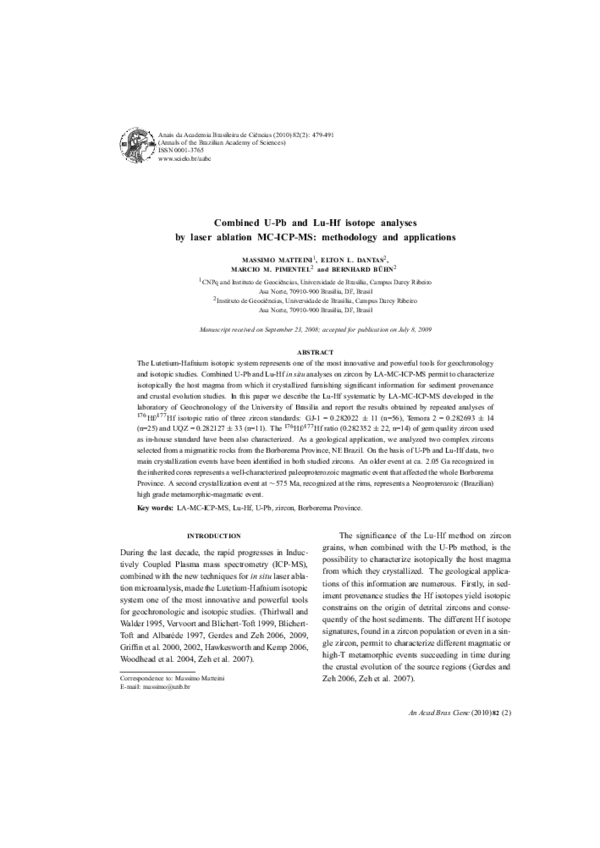 (PDF) Combined U-Pb and Lu-Hf isotope analyses by laser ablation MC-ICP-MS: methodology and ...