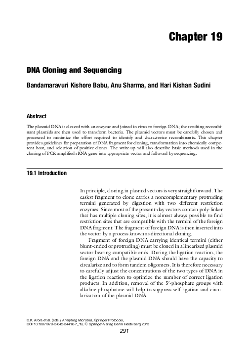 (PDF) DNA Cloning and Sequencing