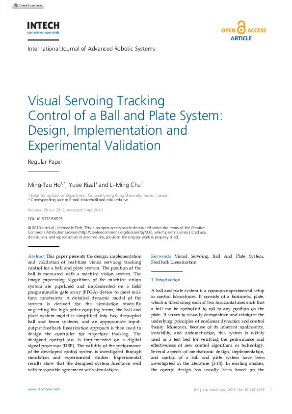 (PDF) Visual Servoing Tracking Control of a Ball and Plate System ...