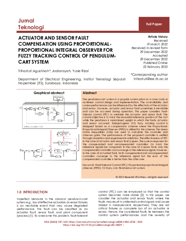 Pdf Actuator And Sensor Fault Compensation Using Proportional Proportional Integral Observer