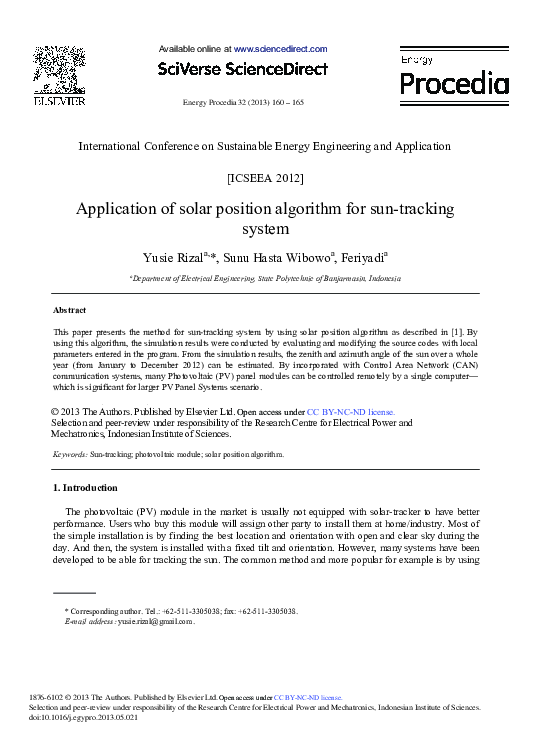 (PDF) Application of Solar Position Algorithm for Sun-Tracking System