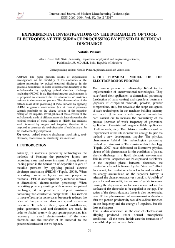 (PDF) Experimental Investigations on the Durability of Tool- Electrodes ...