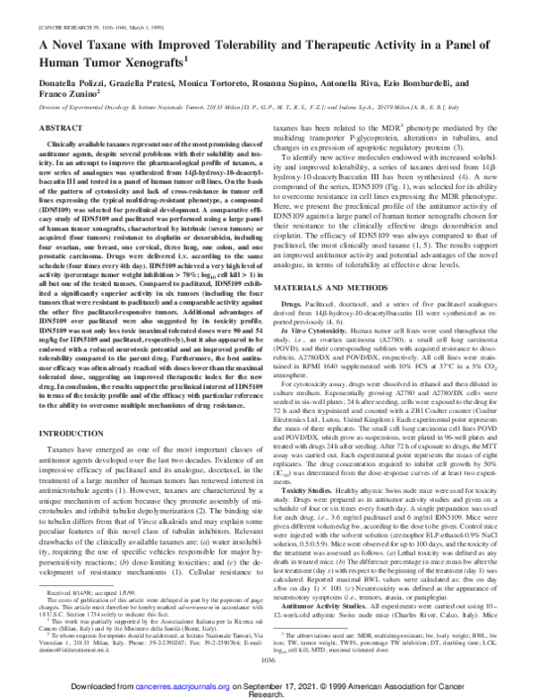 (PDF) A novel taxane with improved tolerability and therapeutic ...