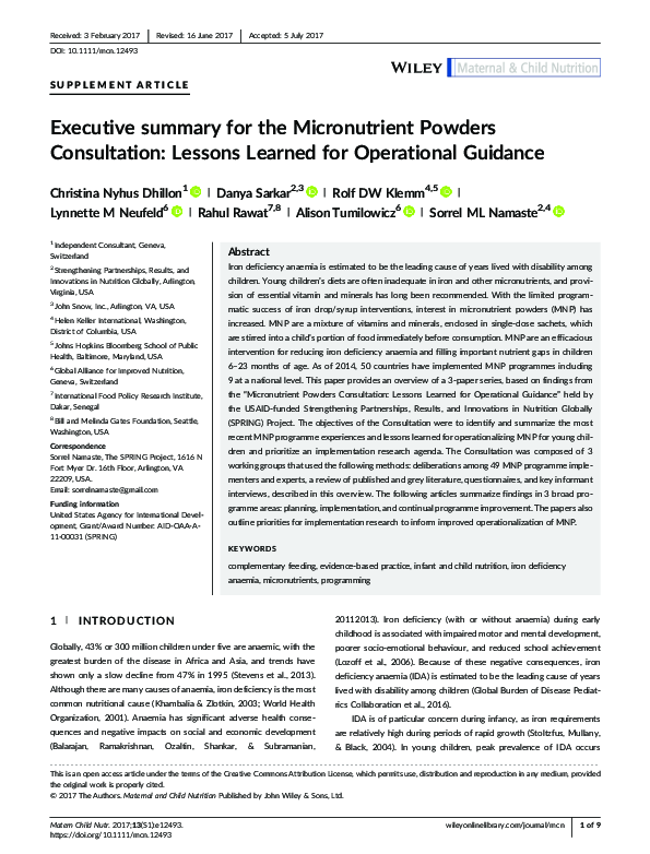 (PDF) Executive summary for the Micronutrient Powders Consultation ...