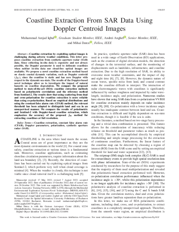 (PDF) Coastline Extraction From SAR Data Using Doppler Centroid Images (PDF) Coastline Extraction From SAR Data Using Doppler Centroid Images