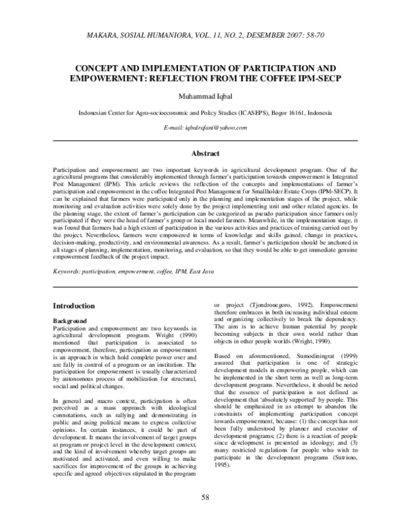 (PDF) Concept and Implementation of Participation and Empowerment: Reflection from the Coffee ...