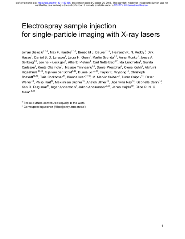 (PDF) Electrospray sample injection for single-particle imaging with X ...