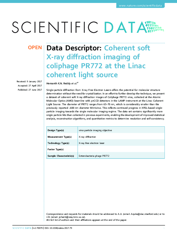 (PDF) Coherent soft X-ray diffraction imaging of coliphage PR772 at the ...