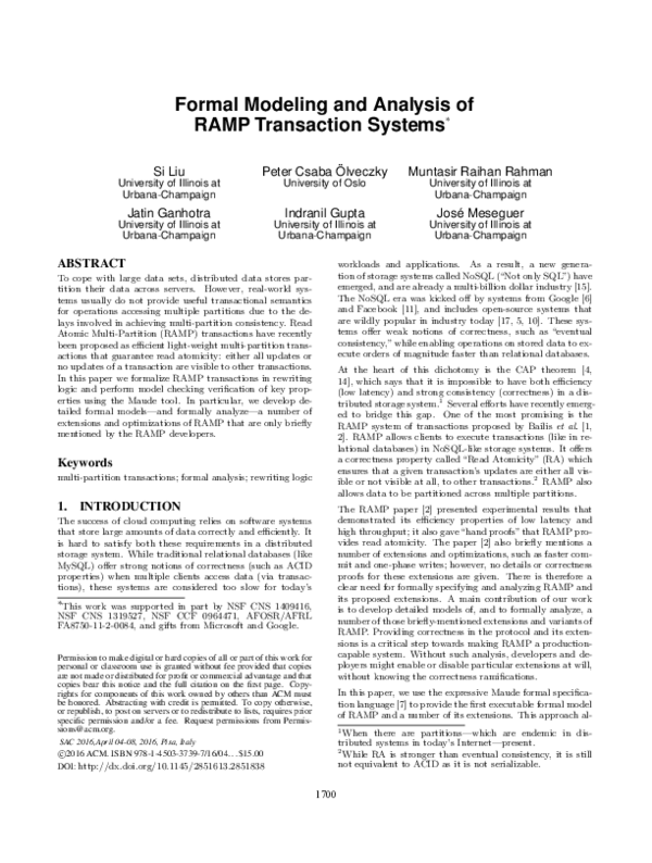 (PDF) Formal modeling and analysis of RAMP transaction systems