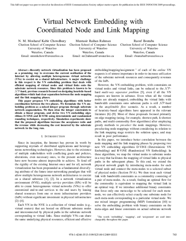 (PDF) Virtual Network Embedding with Coordinated Node and Link Mapping