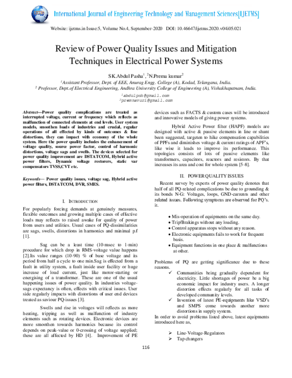 Pdf Review Of Power Quality Issues And Mitigation Techniques In