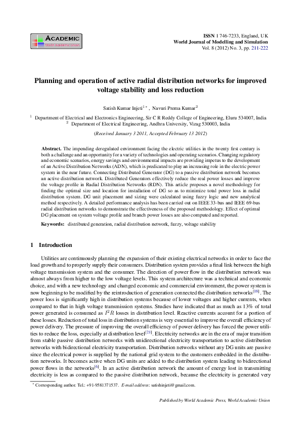 Pdf Planning And Operation Of Active Radial Distribution Networks For Improved Voltage