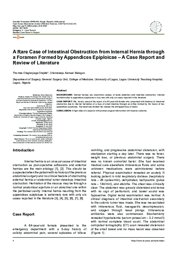 (PDF) A Rare Case of Intestinal Obstruction from Internal Hernia ...