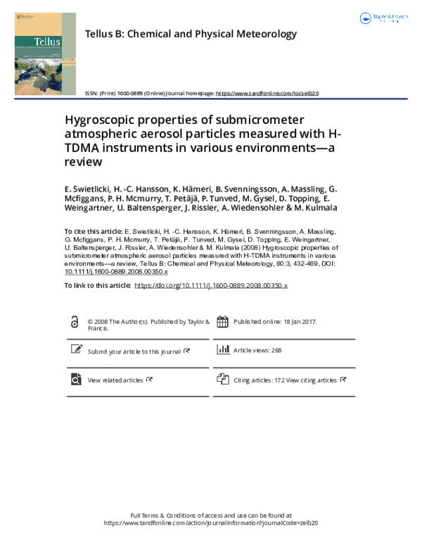 (PDF) Hygroscopic properties of submicrometer atmospheric aerosol ...