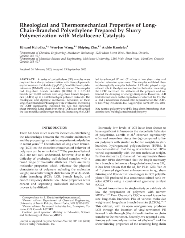 (PDF) Rheological and thermomechanical properties of long-chain ...