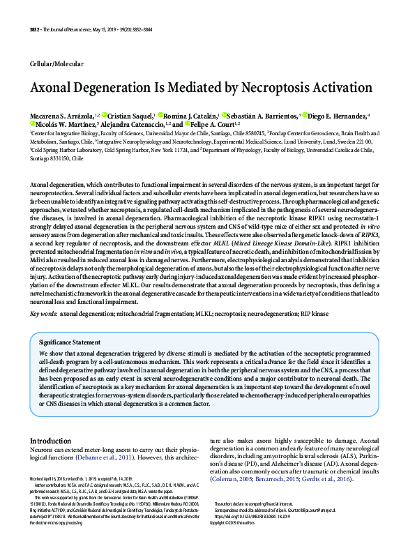 (PDF) Axonal Degeneration Is Mediated by Necroptosis Activation
