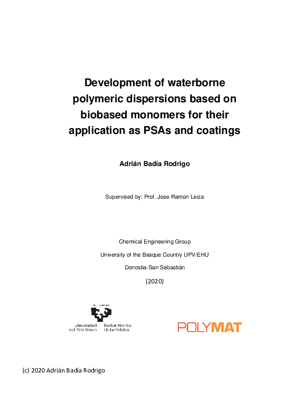 (PDF) Development of waterborne polymeric dispersions based on biobased ...