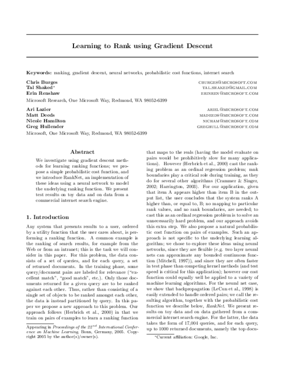 (PDF) Learning to rank using gradient descent