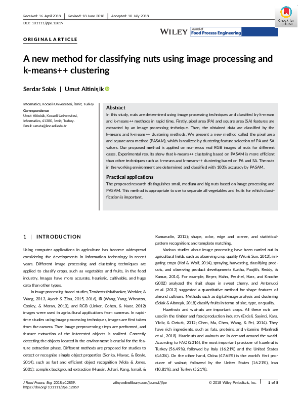 Pdf A New Method For Classifying Nuts Using Image Processing And K