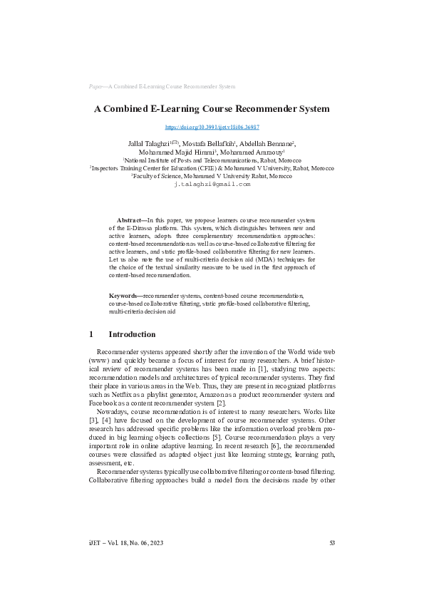 Pdf Combined E Learning Course Recommender System