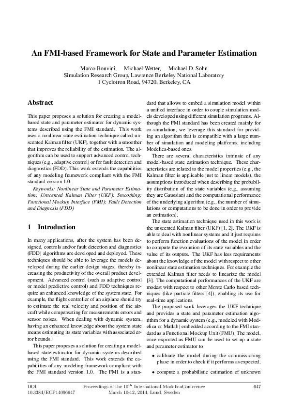 (PDF) An FMI-based Framework for State and Parameter Estimation