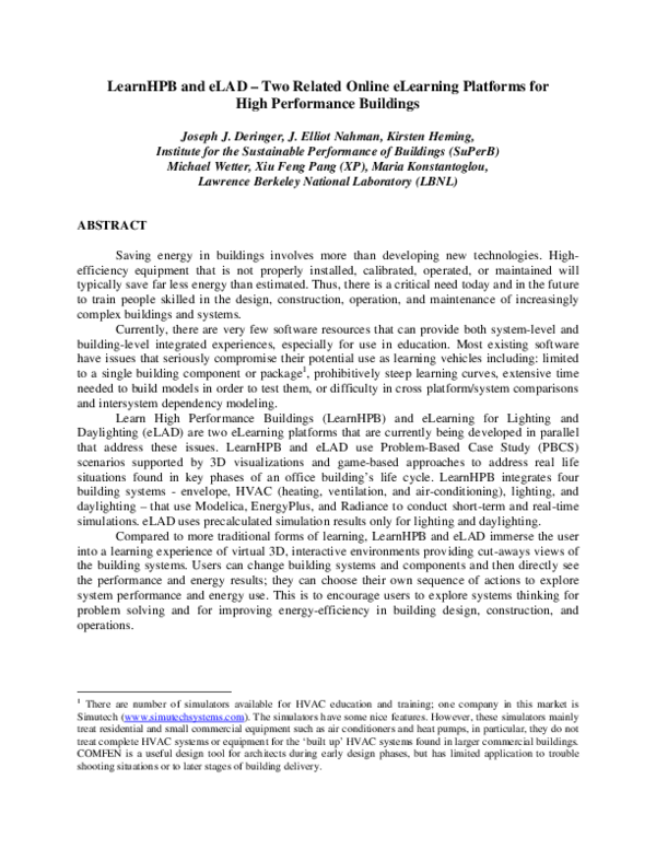 (PDF) LearnHPB and eLAD–Two Related Online eLearning Platforms for High Performance Buildings