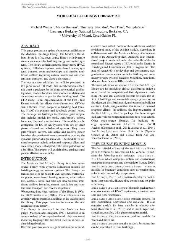 (PDF) Modelica Buildings Library 2.0