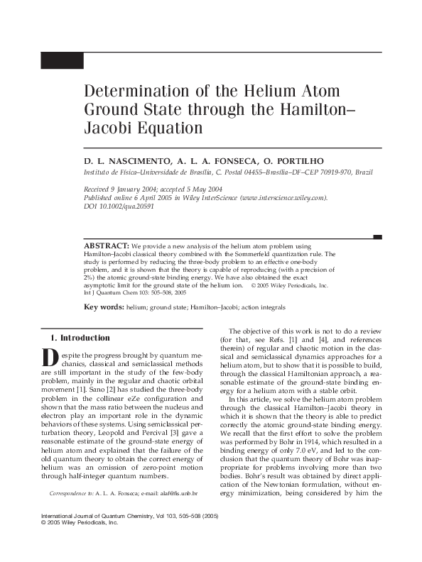 (PDF) Determination of the helium atom ground state through the ...