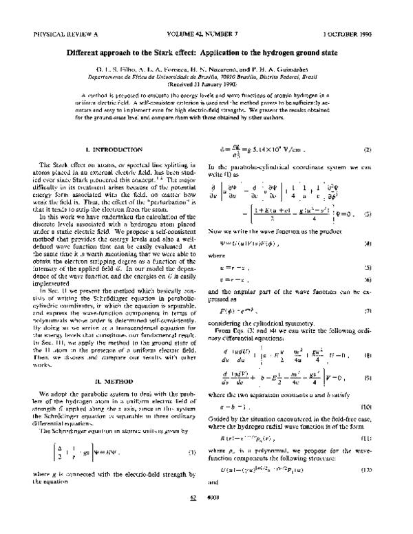 (PDF) Different approach to the Stark effect: Application to the hydrogen ground state | Antonio ...