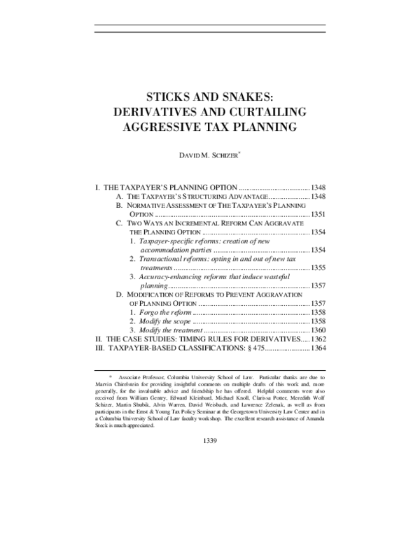 (PDF) Sticks and Snakes: Derivatives and Curtailing Aggressive Tax ...