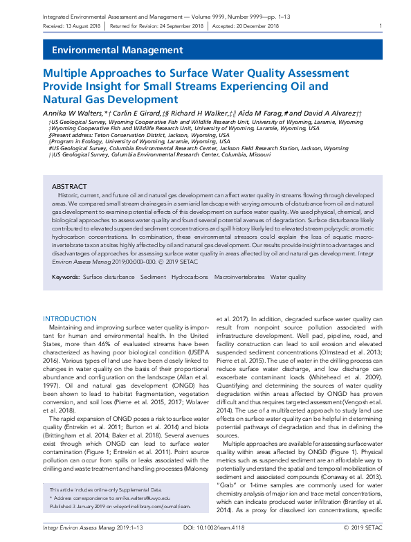 (PDF) Multiple approaches to surface water quality assessment provide insight for small streams ...
