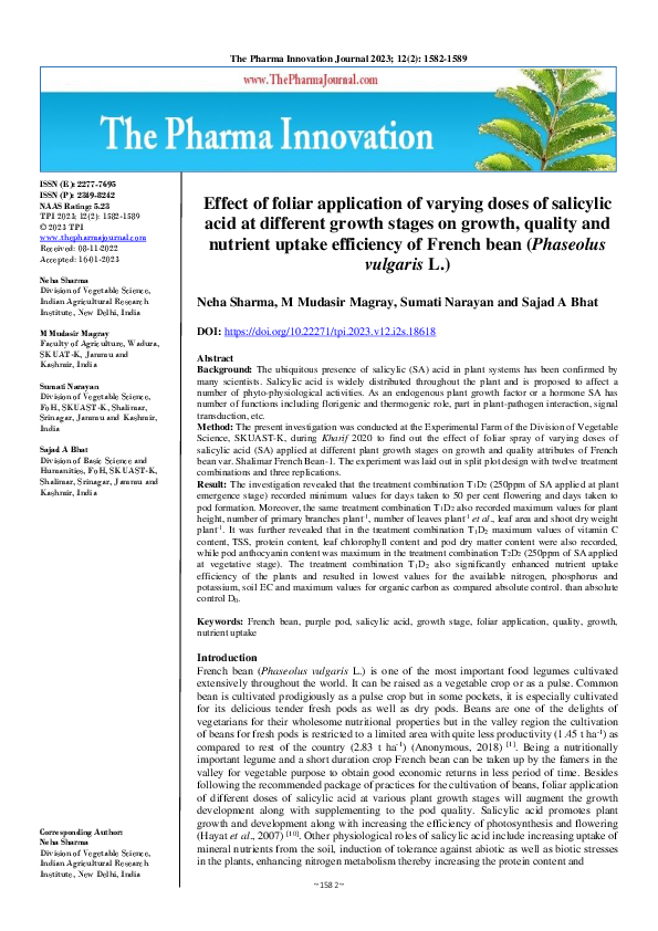 Pdf Effect Of Foliar Application Of Varying Doses Of Salicylic Acid