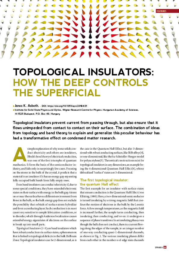 (PDF) Topological insulators: how the deep controls the superficial