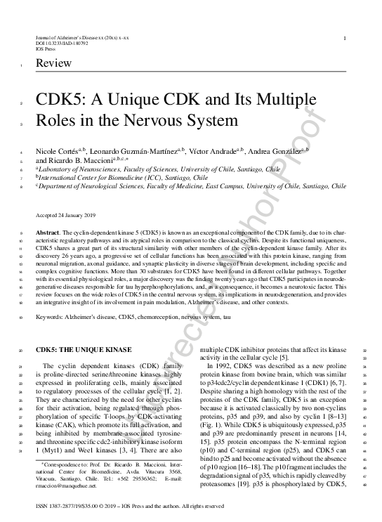 (PDF) CDK5: A Unique CDK and Its Multiple Roles in the Nervous System