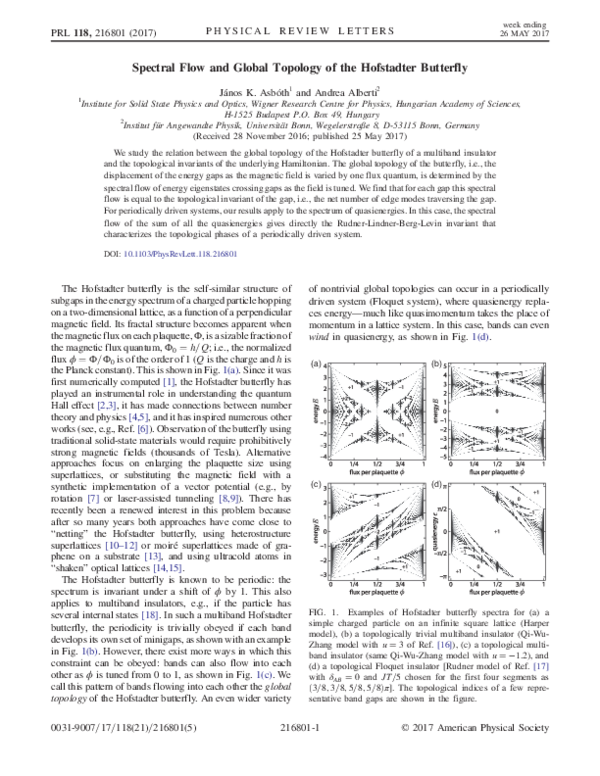 (PDF) Spectral Flow and Global Topology of the Hofstadter Butterfly