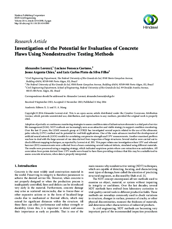 Pdf Investigation Of The Potential For Evaluation Of Concrete Flaws Using Nondestructive