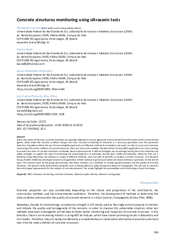 Pdf Concrete Structures Monitoring Using Ultrasonic Tests