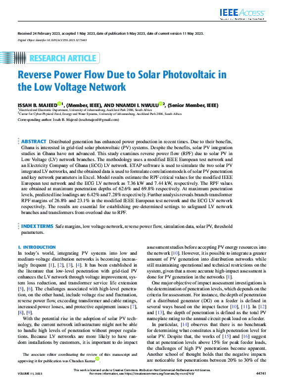 (PDF) Reverse Power Flow Due to Solar Photovoltaic in the Low Voltage ...