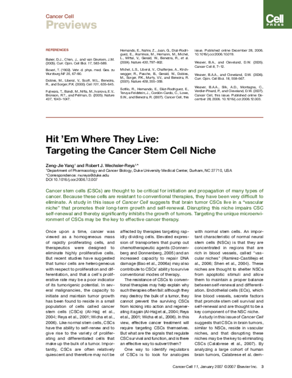 (PDF) Hit 'Em Where They Live: Targeting the Cancer Stem Cell Niche