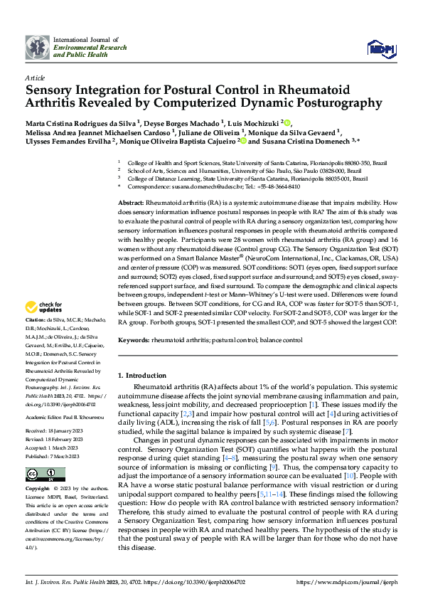 (PDF) Sensory Integration for Postural Control in Rheumatoid Arthritis Revealed by Computerized ...