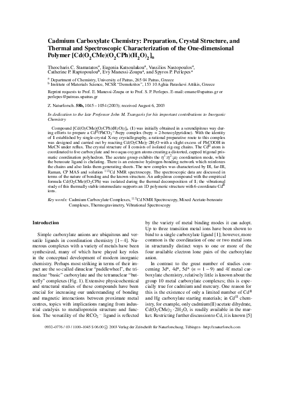 (PDF) Cadmium Carboxylate Chemistry: Preparation, Crystal Structure, and Thermal and ...