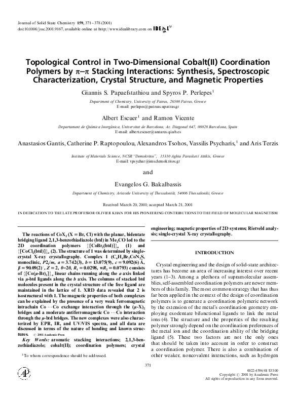 (PDF) Topological Control in Two-Dimensional Cobalt(II) Coordination Polymers by π–π Stacking ...