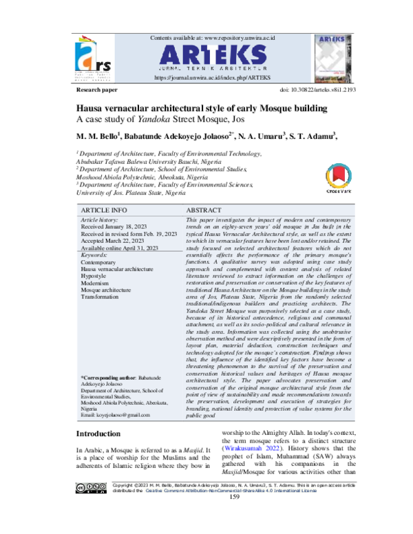 (PDF) Hausa vernacular architectural style of early Mosque building A ...