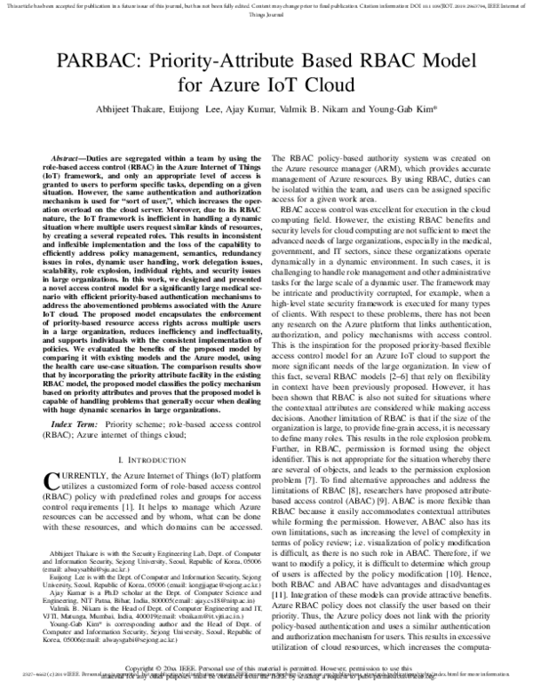 (PDF) PARBAC: Priority-Attribute-Based RBAC Model for Azure IoT Cloud